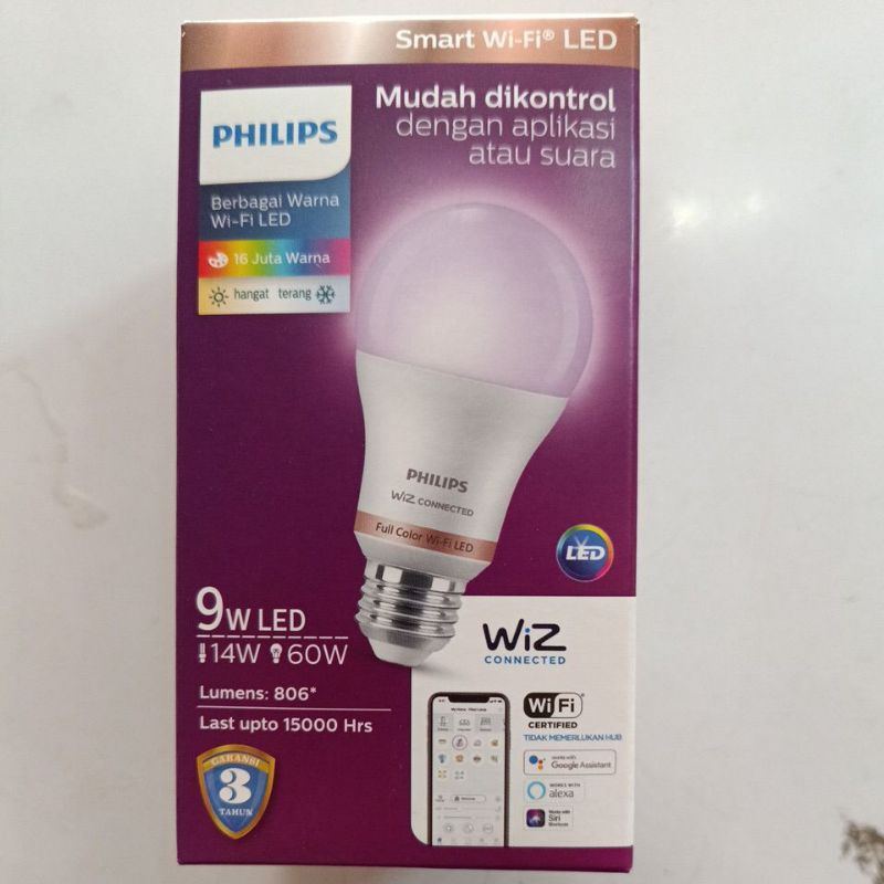 Philips Smart Wifi LED Bulb Wiz 9 Watt Tunable White RGB Full Color ...