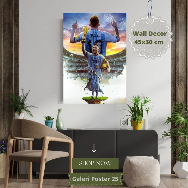 HIASAN DINDING KAYU Jumbo Lionel Messi wall Hanging poster Minimalist ...
