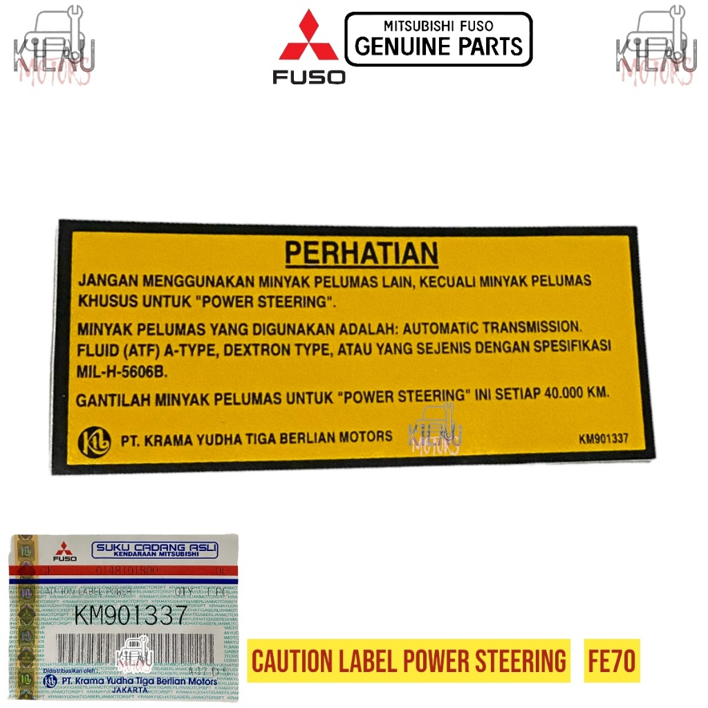 Mitsubishi FE70 KM Original POWER STEERING Attention Label Sticker ...