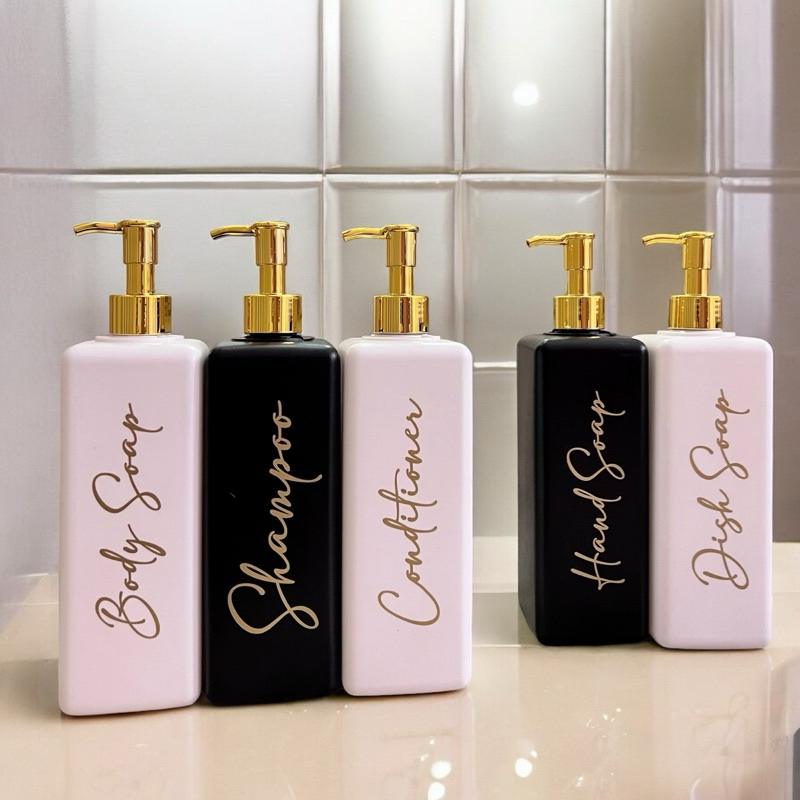 500ML SQUARE BOTTLE BLACK WHITE GOLD CHIC LONG PIPE LUXURY aesthetic ...