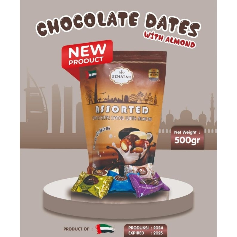 Chocolate dates Filled with Almond 500g Assorted Chocolate dates with ...