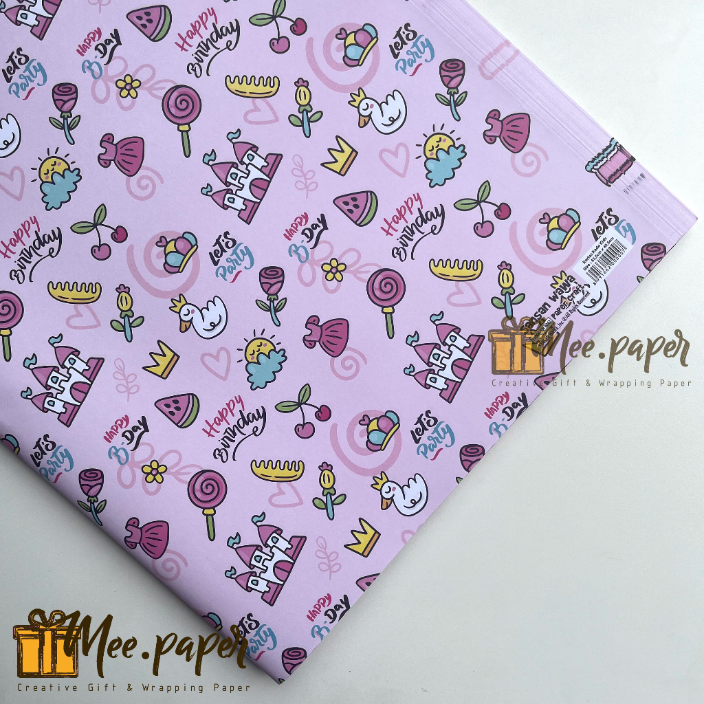 Sansan Wawa Gift Paper with Pink HBD Girls Motif, Wrapping Paper ...