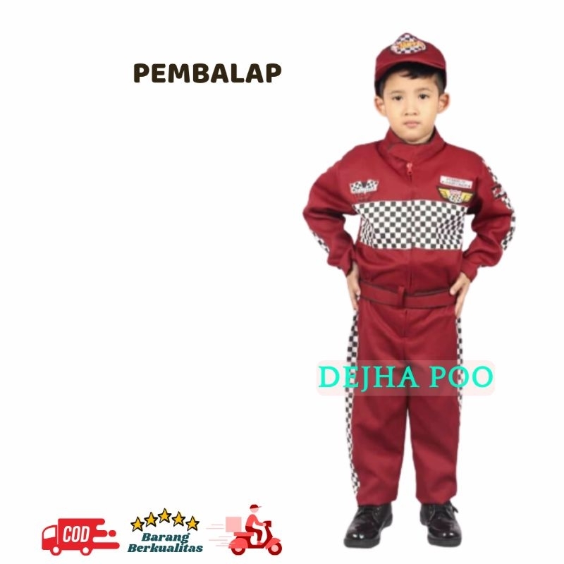 MERAH Red Racer Uniforms Boys Profession Clothes Kids Racer Suits ...