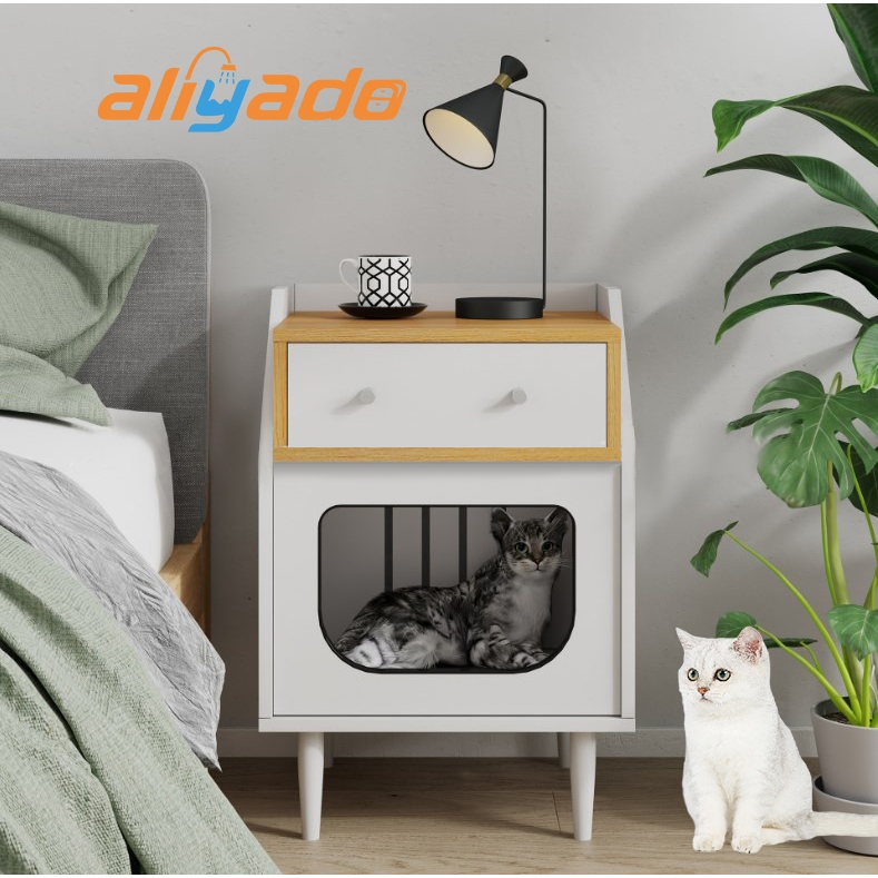 KAYU 2 in 1 Nightstand table+cat Cage Small bedside table Animal Cage ...