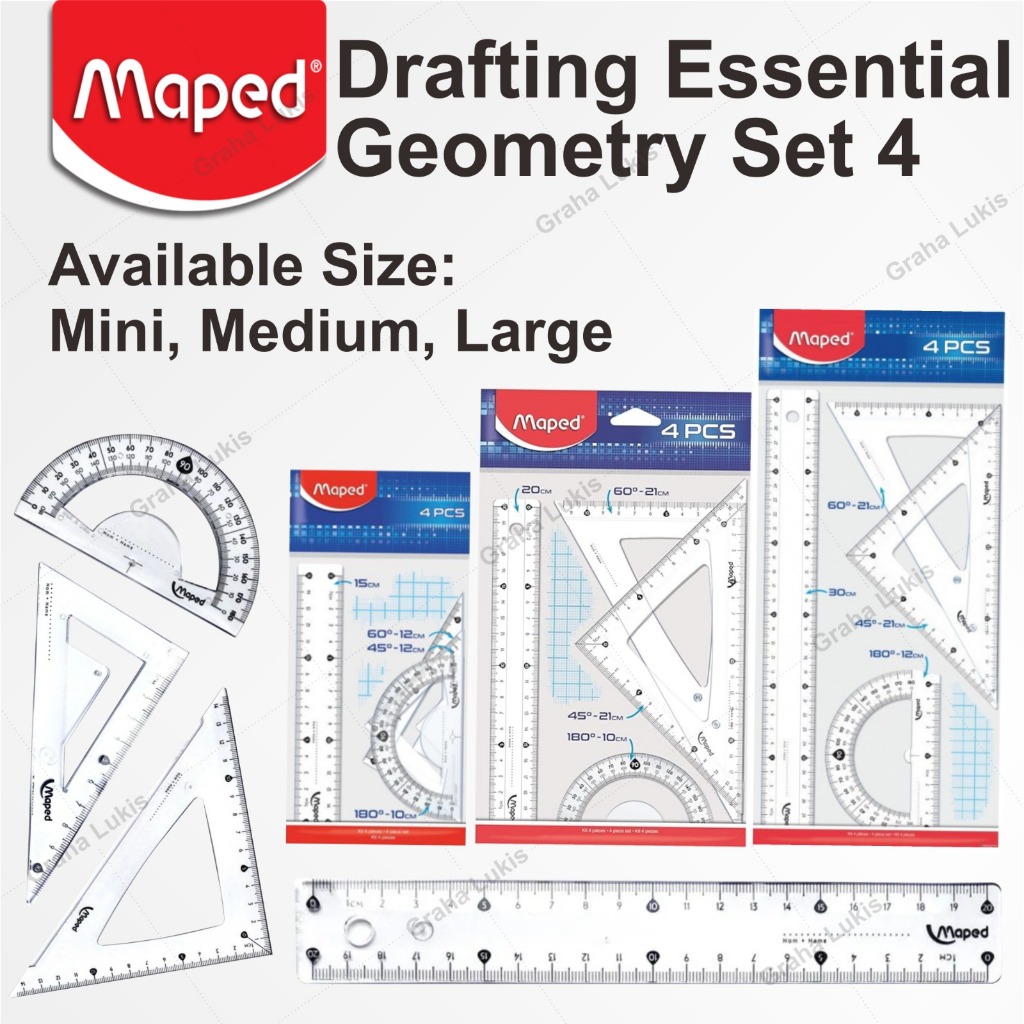 MAPED Drafting Essential Geometry Triangle Ruler/ Protractor/ Set of 4 ...