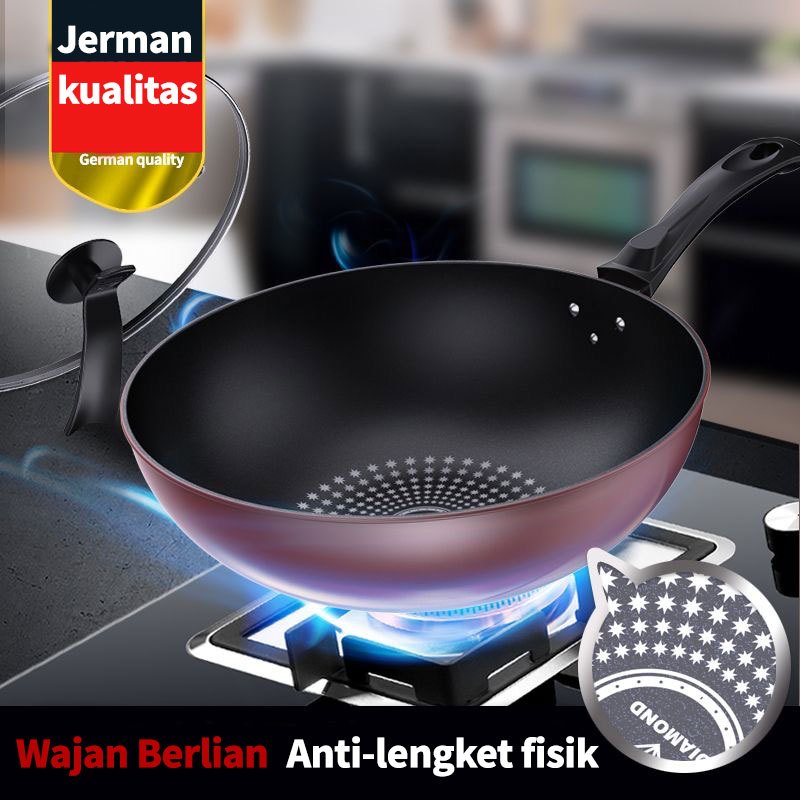 Diamond Wok Pan Non-Stick Frying Pan Non-Stick Medical Stone Size 32cm ...