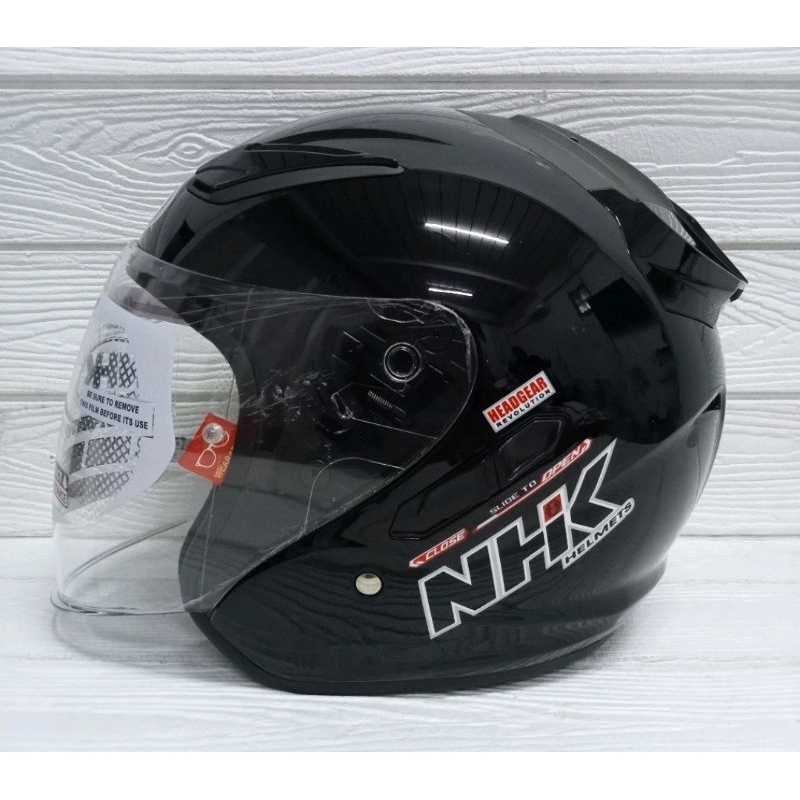 Nhk R1 SOLID DOUBLE VISOR BLACK GLOSSY | Original Half Face Helmet ...