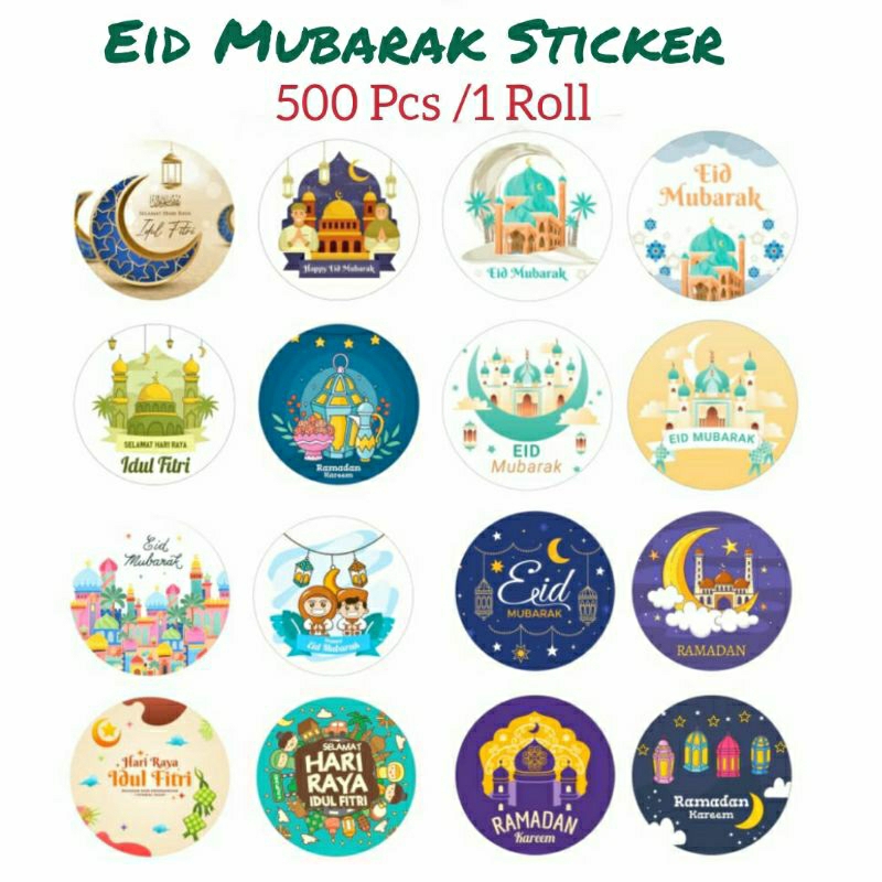 Eid Mubarak Eid Al-Fitr Sticker 3.8 Cm 500 Pcs | Shopee Singapore