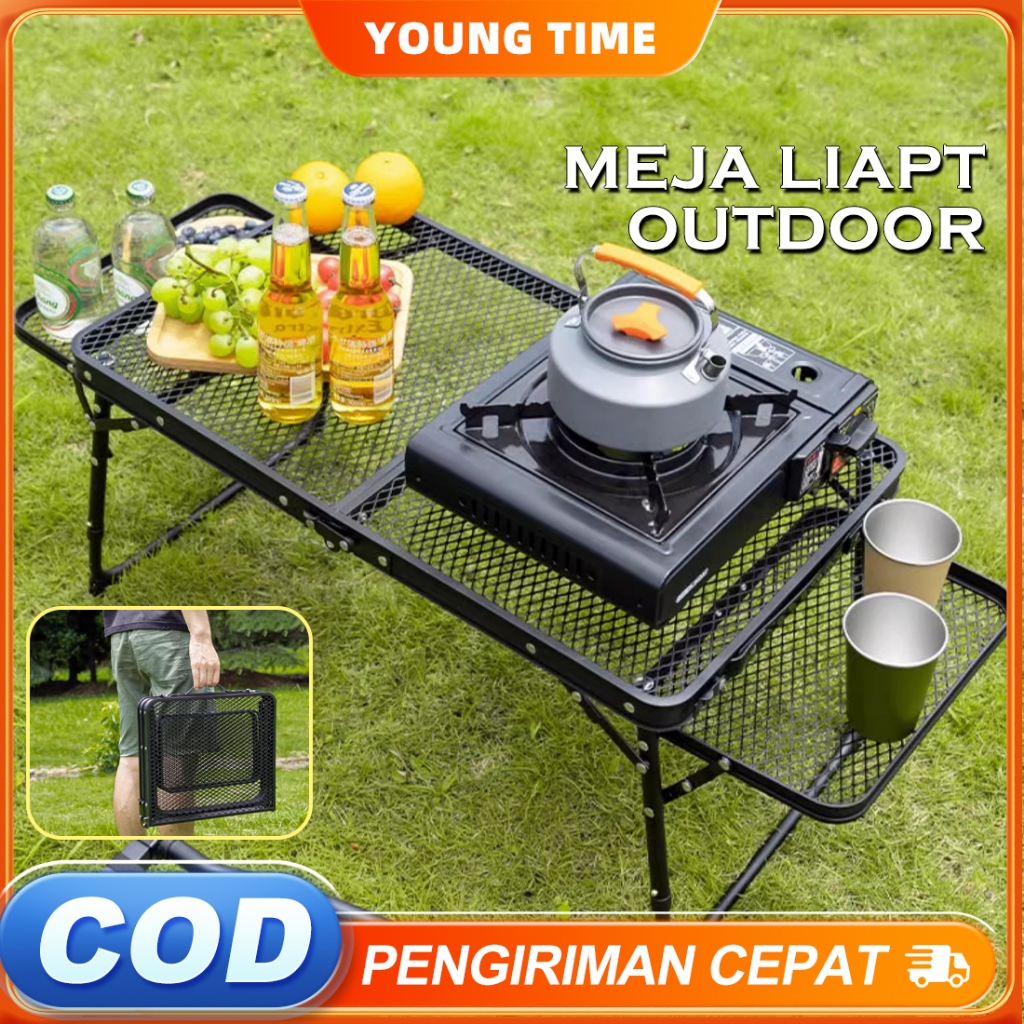 Grid Folding Table Aluminum Camping Table with Wing Panels Outdoor ...
