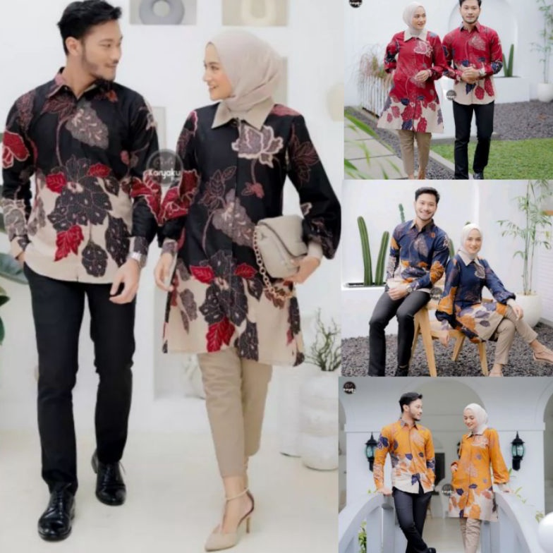MAWAR KEMEJA Baju Batik Couple Modern Tunic Shirt Set Couple Clothing ...