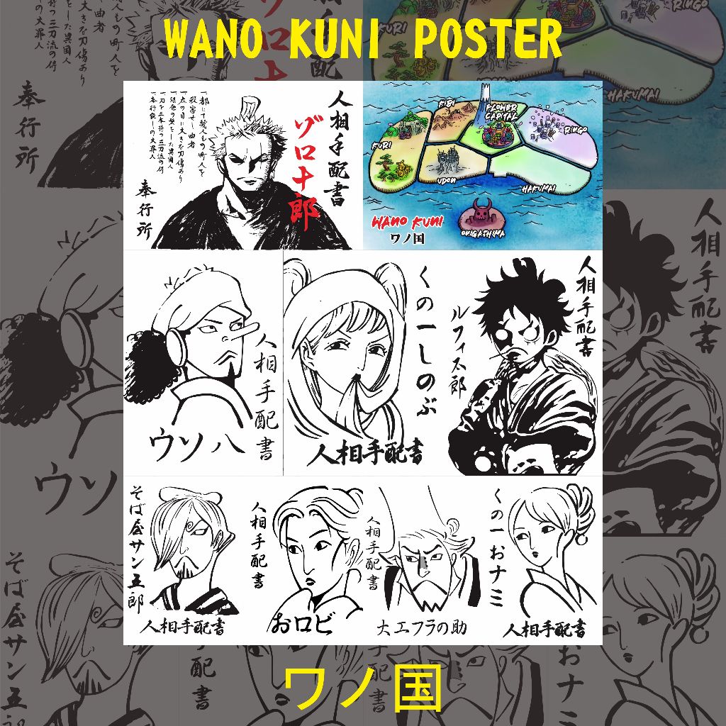 One Piece Poster Wano LUFFYTARO ZOROJURO SANGORO FRANOSUKE ONAMI OROBI ...
