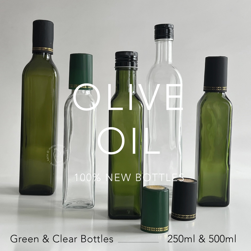 Olive oil glass bottle - oil bottle - pourer ROPP cap - clear green ...