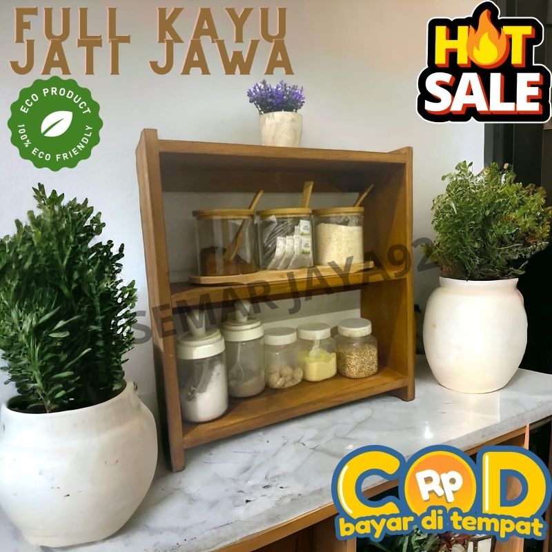 KAYU 3-layer JAVA TEAK BOARD SQUARE SPICE RACK / WOODEN MULTIPURPOSE ...