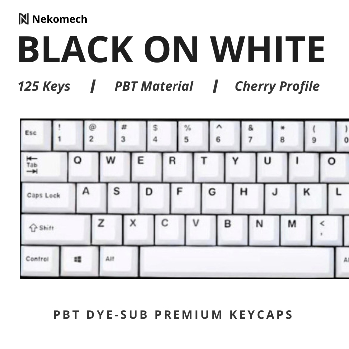 Nekomech Black on White Keycaps - PBT Dyesub Cherry Profile Keycap Set ...