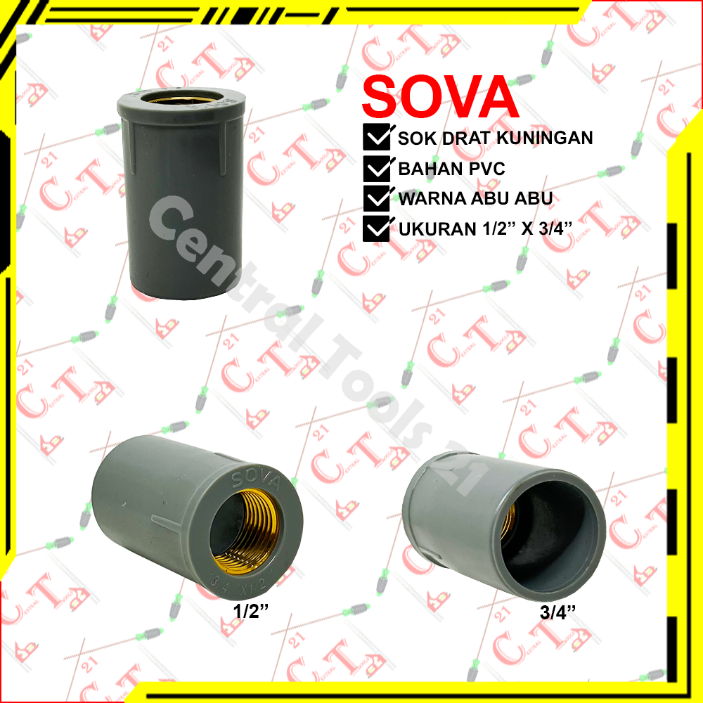 Pvc Pipe Sok Water Faucet Thread In Brass 1/2" X 3/4" Sova Faucet ...