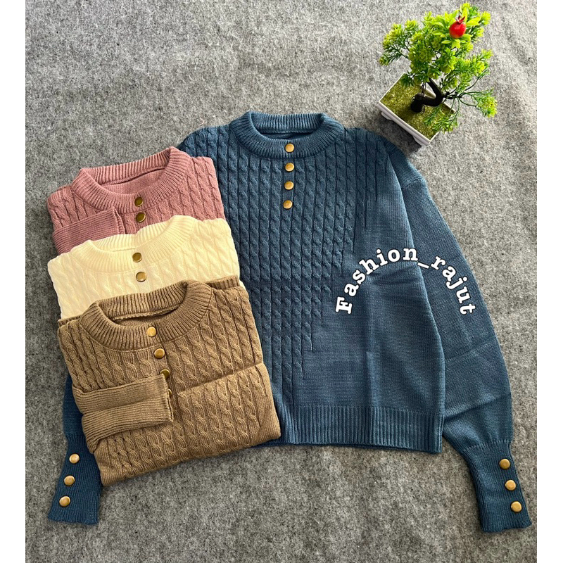 Velly Knitted Blouse with Cable Motif and Button Variations | Shopee ...