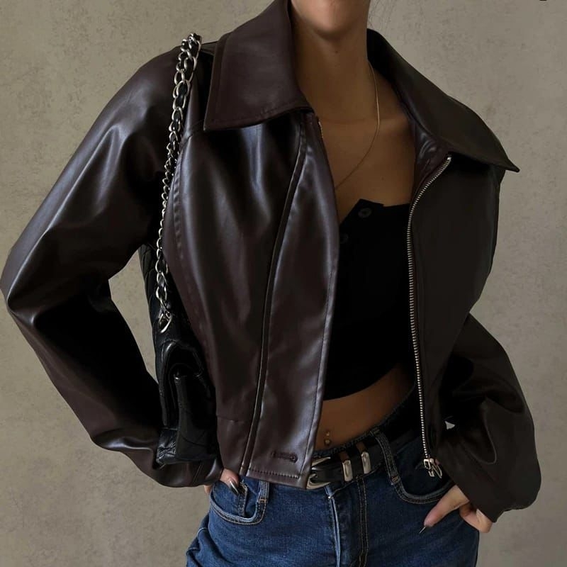 Latest Women's Leather Jacket crop Leather Jacket | Shopee Singapore