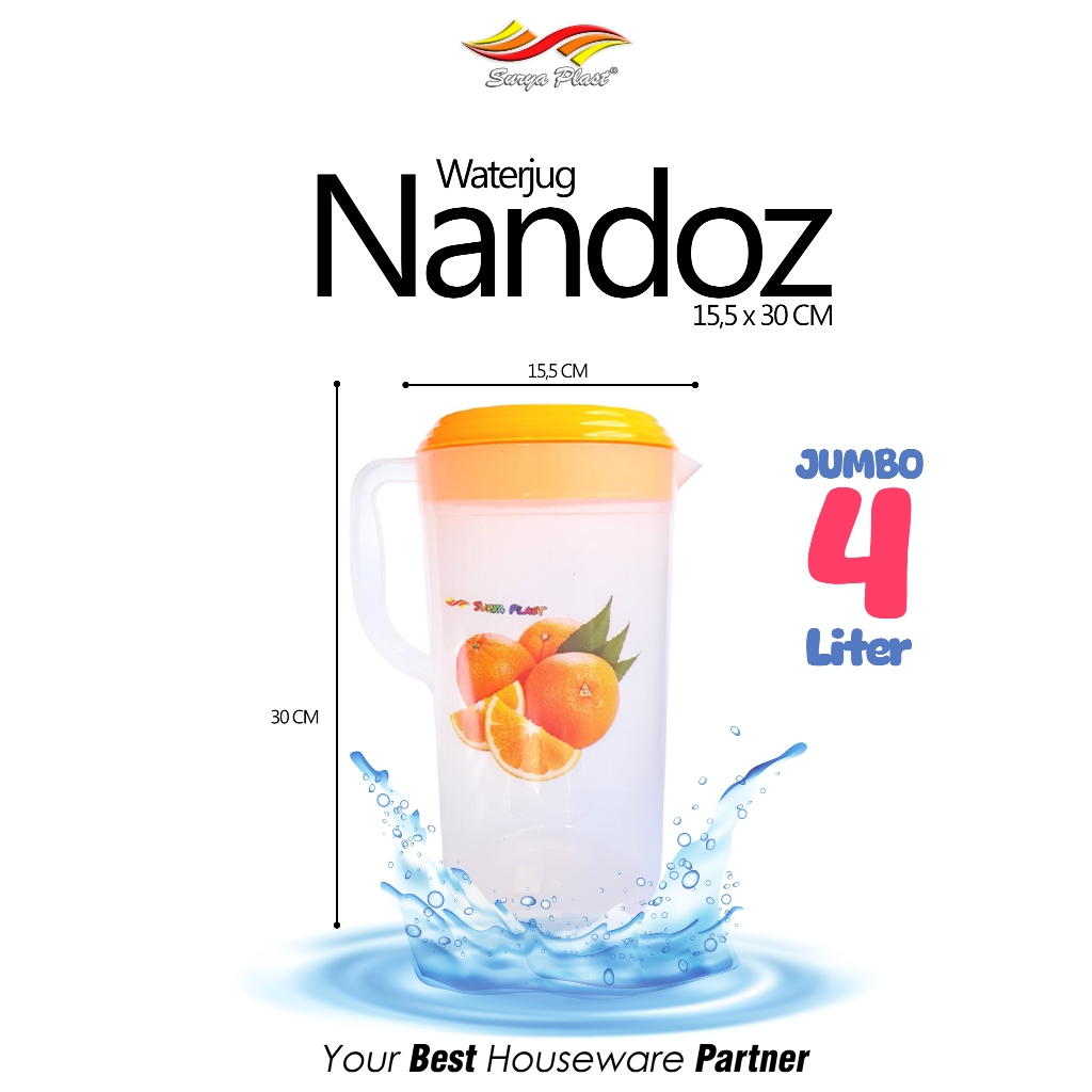 Nandoz Surya Plast Waterjug | 4 Liter Jumbo Drinking Water Pitcher | Water Push | Plastic Teapot ...