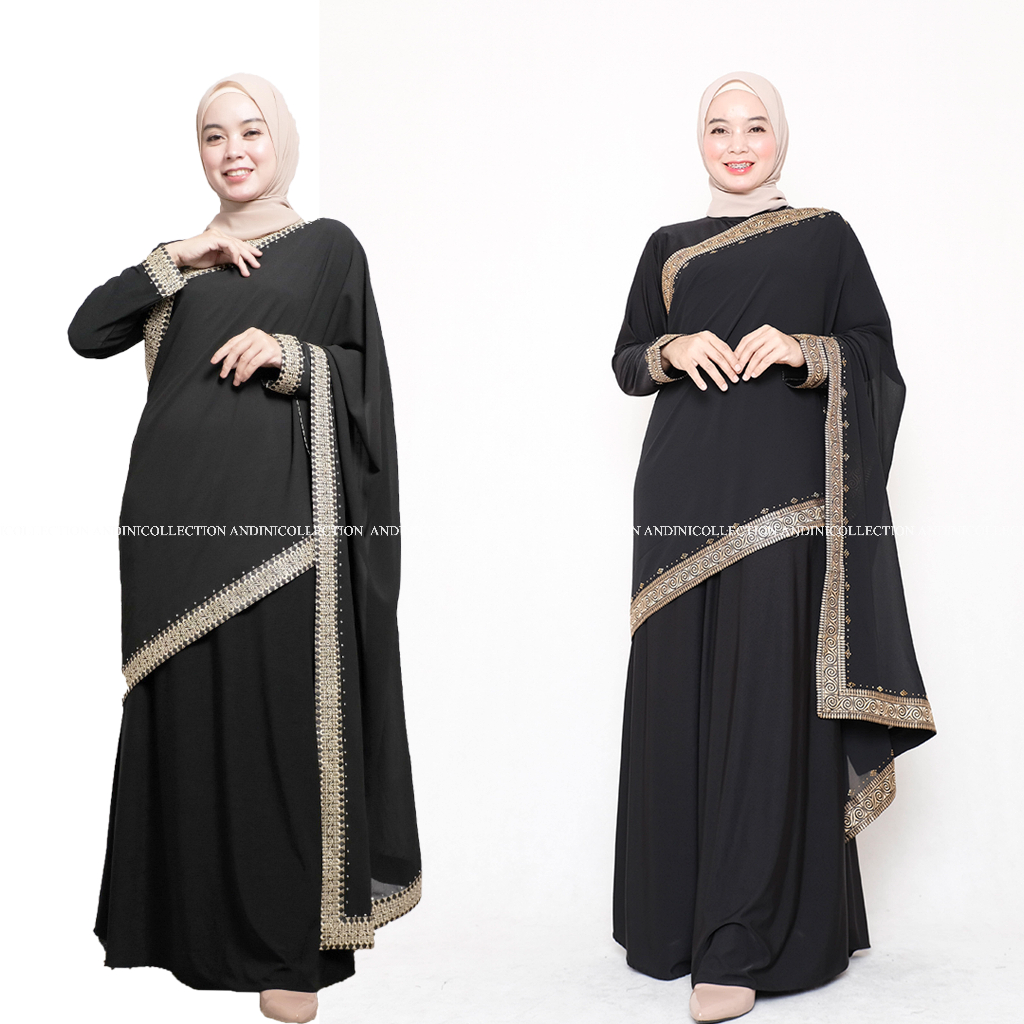 PUTIH HITAM Andinicollection Abaya Turkey 130 Amarta Black and White ...