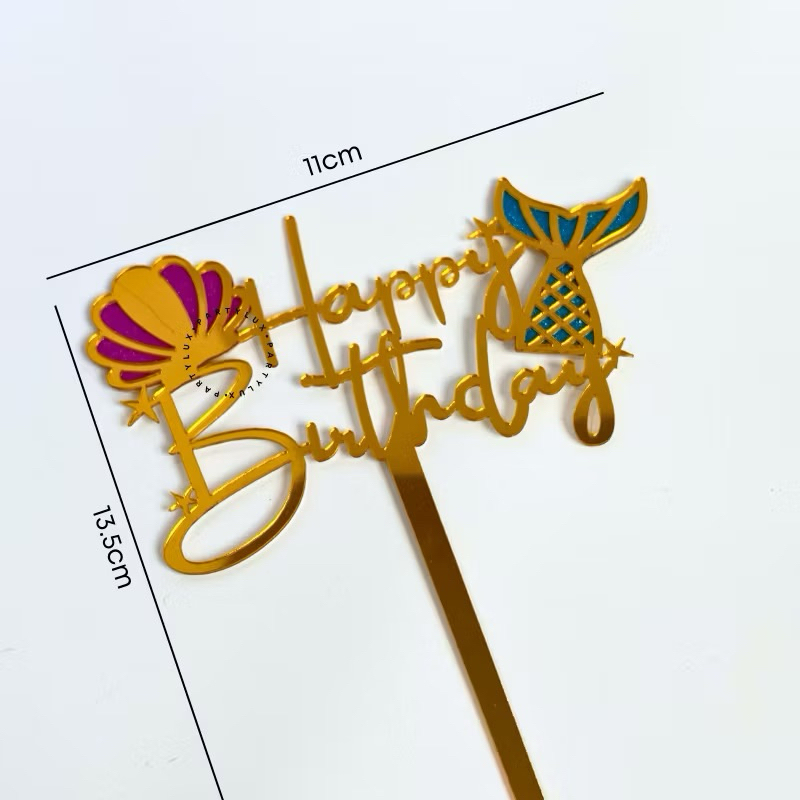 Acrylic TOPPER HAPPY BIRTHDAY GOLD MERMAID BUTT SHELLS | Shopee Singapore