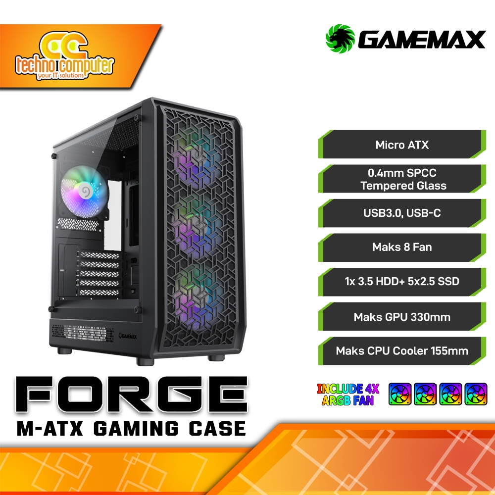 Forge mATX GAMEMAX CASING - Mid Tower mATX Case Tempered Glass (Free 4x ...