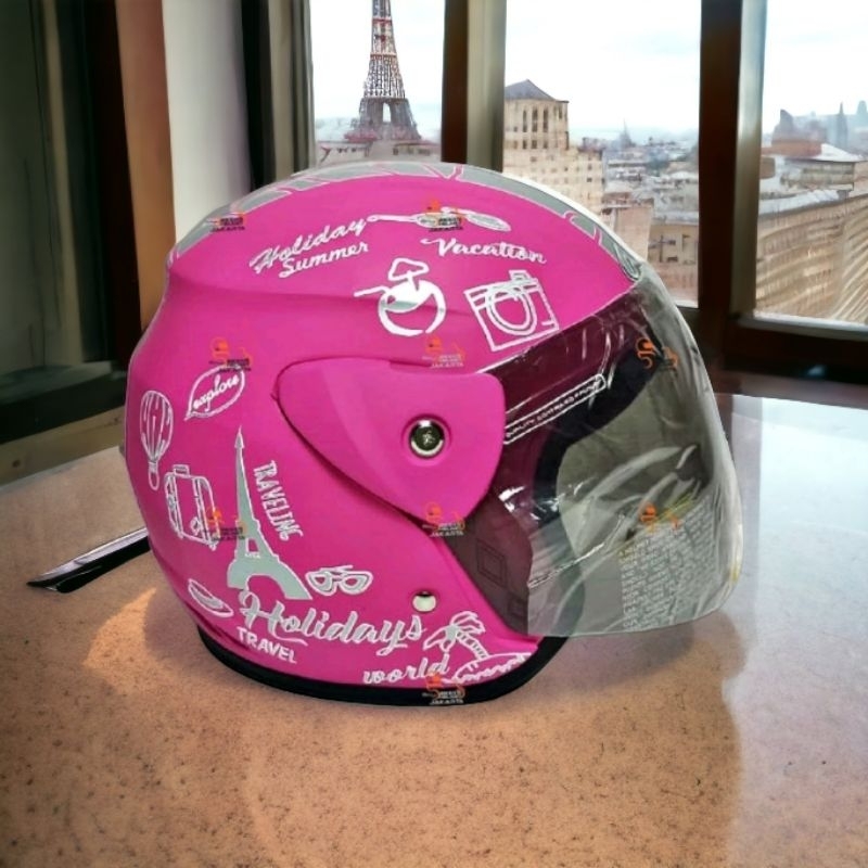 3.3 Helmet Healing TRAVELING PINK DOFF MODEL GM EVO HALF FACE SNI ...