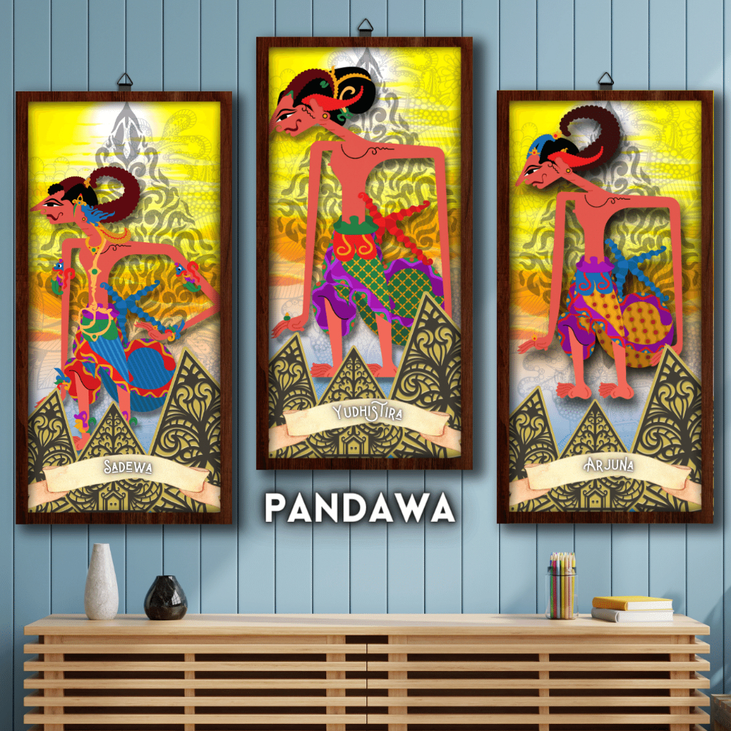 HIASAN DINDING Wayang pandawa wall Hanging Puppet Leather mdf Frame ...