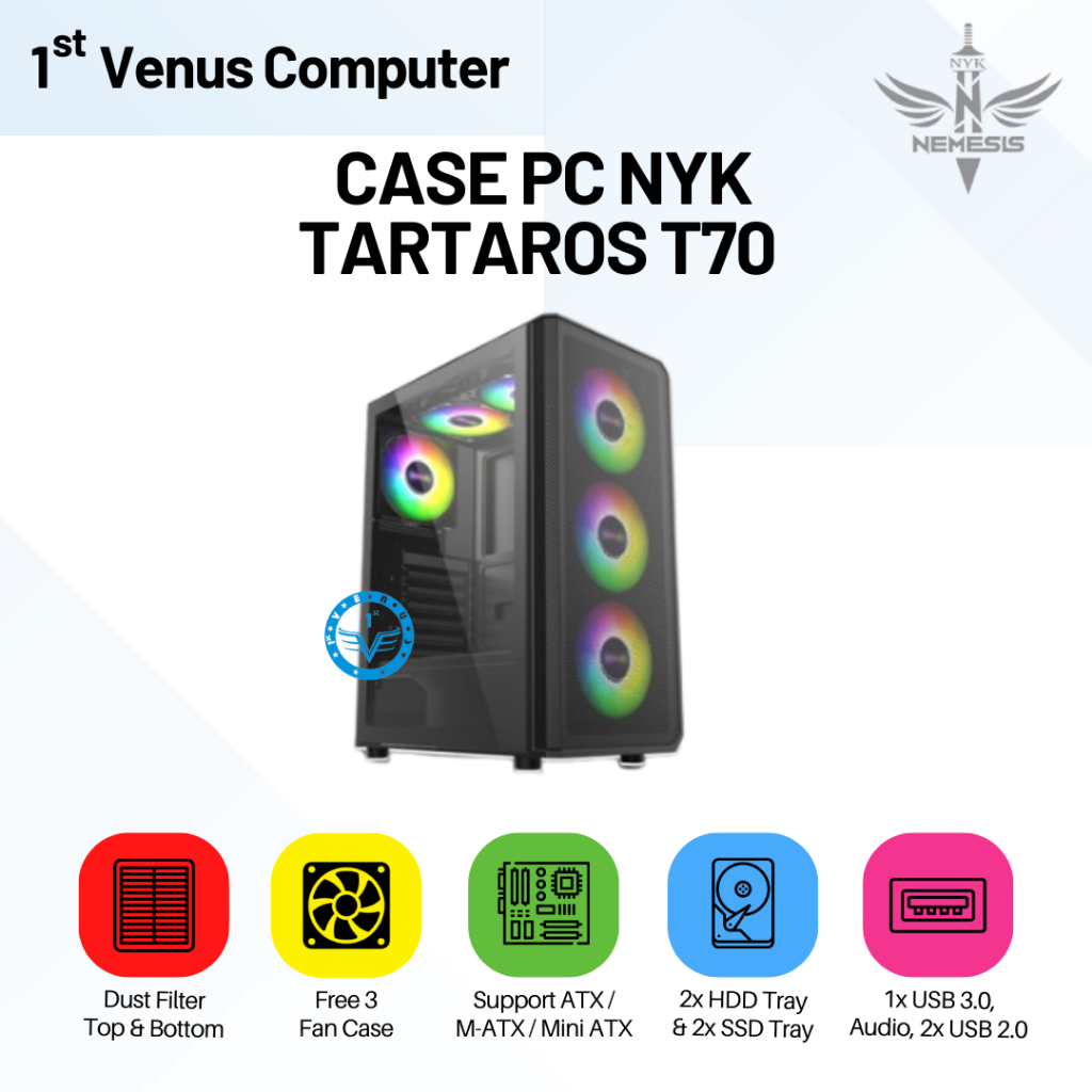 NYK NEMESIS TARTAROS T70 PC CASE + 3 FANS / GAMING CASING PC NYK T70 ...