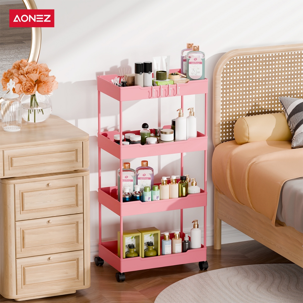 Aonez 4 TIER MULTIPURPOSE SQUARE TROLLEY STACKING SHELF WITH WHEELS ...