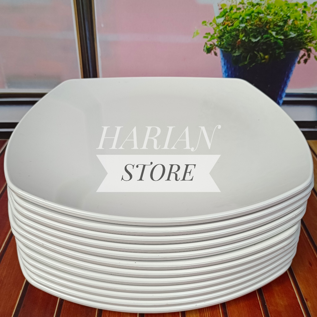 FREE SPOON 12 Flat melamine serving square plates, large dinner plates ...