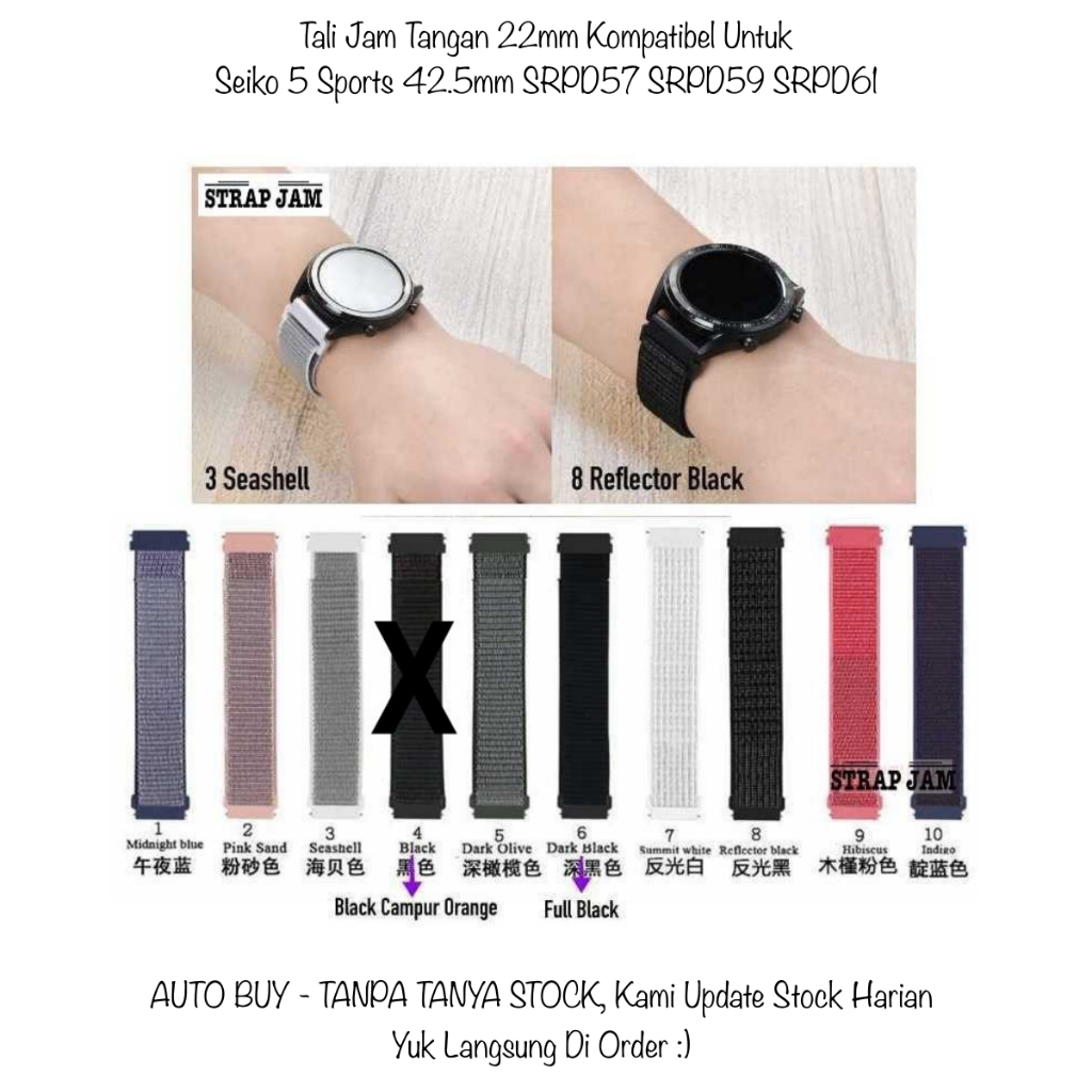 Sport Loop 22mm Strap Seiko 5 Sports 42.5mm SRPD57 SRPD59 SRPD61 ...