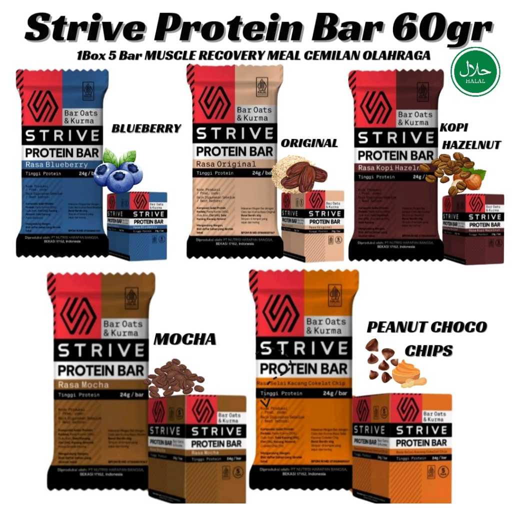 Strive Protein Bar Muscle Recovery Meal Sports Snacks 1 BOX contains 5 ...