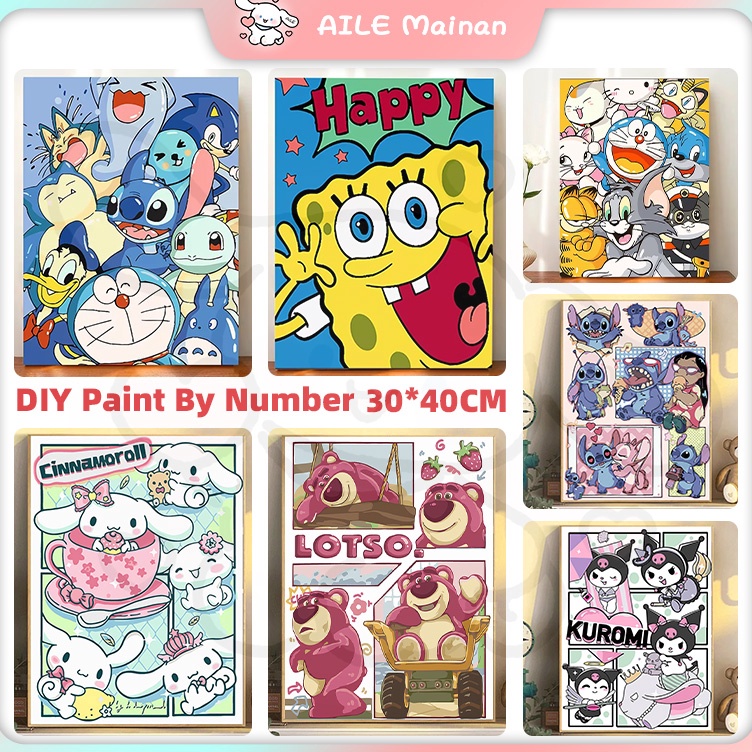 Paint By Number 3 x 4CM Sanrio Canvas Painting By Numbers Kit Digital ...