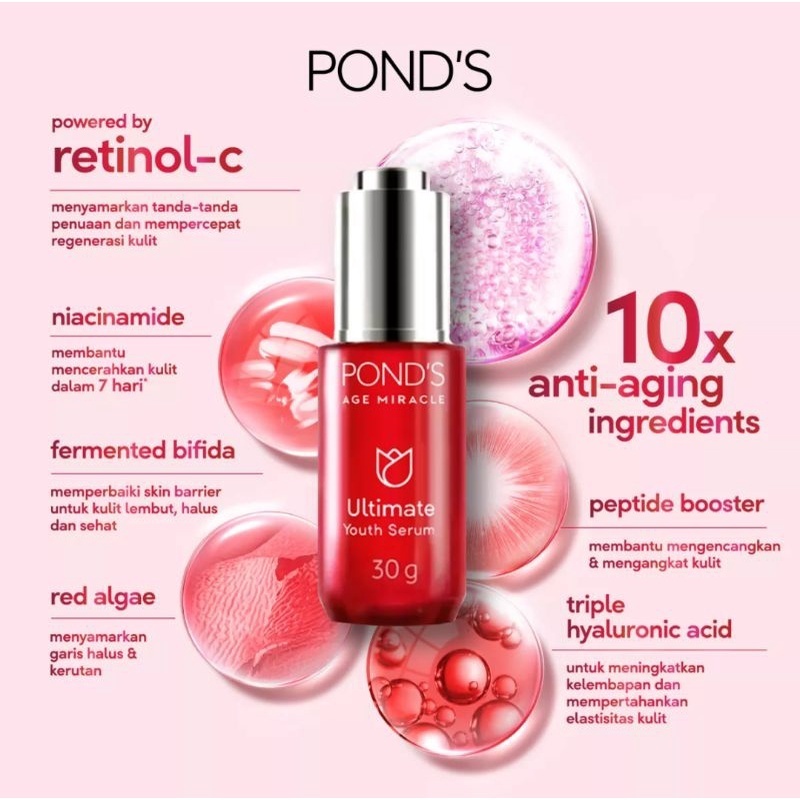 MERAH Ponds AGE MIRACLE ULTIMATE YPUTH SERUM (RED PACKAGING) | Shopee ...