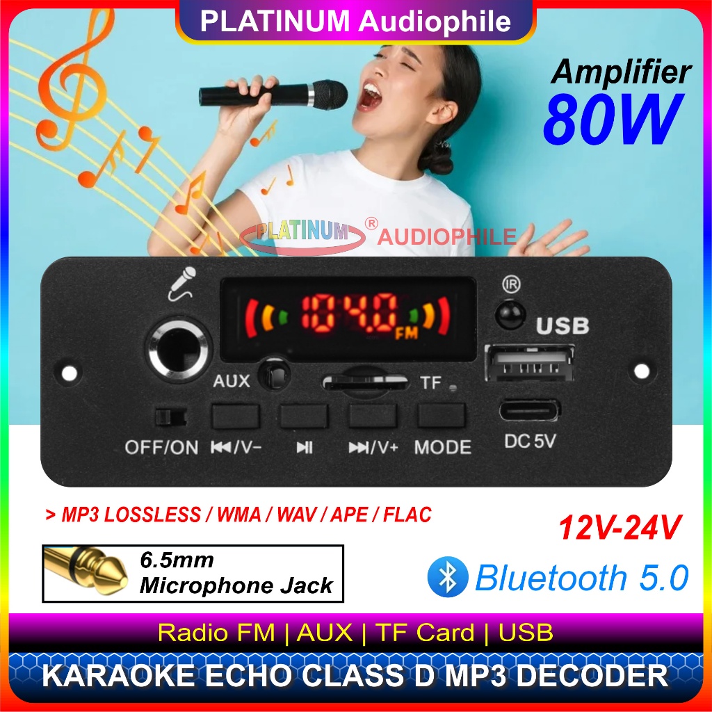 Mp3 Module Amplifier Class D 80W Bluetooth Digital Karaoke Microphone Echo AUX USB Micro SD JQ ...