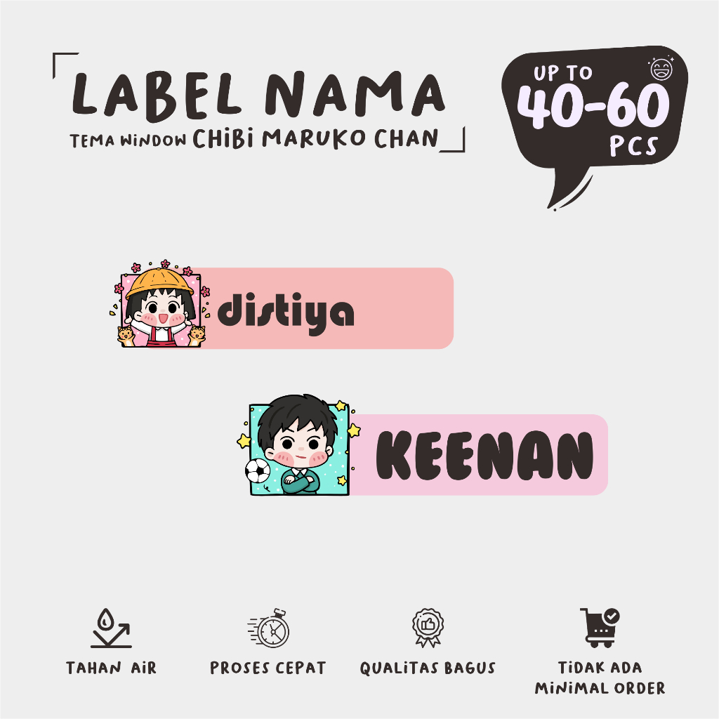 (40-60Pcs) Print Cute CHIBI MARUKO CHAN Anime Window Theme Name Sticker ...