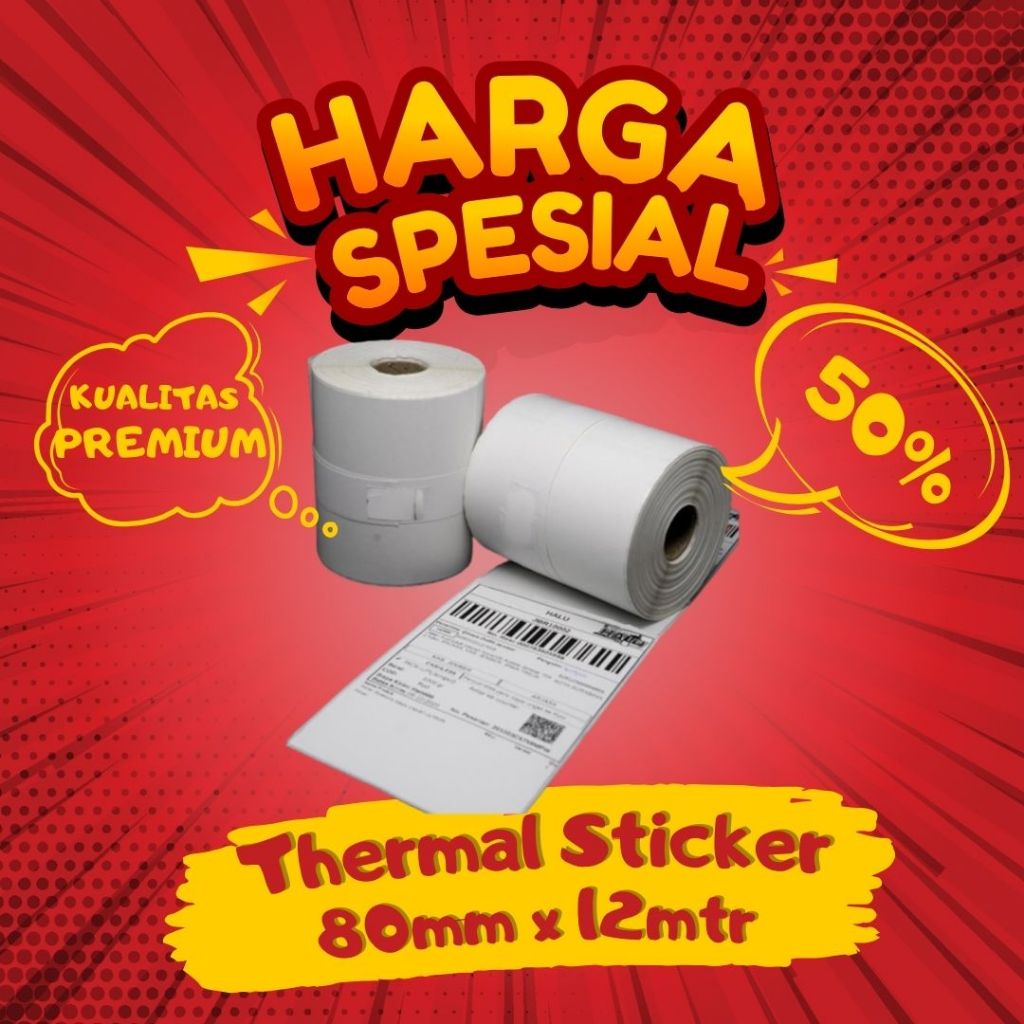 THERMAL STICKER PAPER THERMAL PRINTER LABEL STICKER 80X50 80MM 80X12 METER CONTINUOUS 80X50MM 80 ...