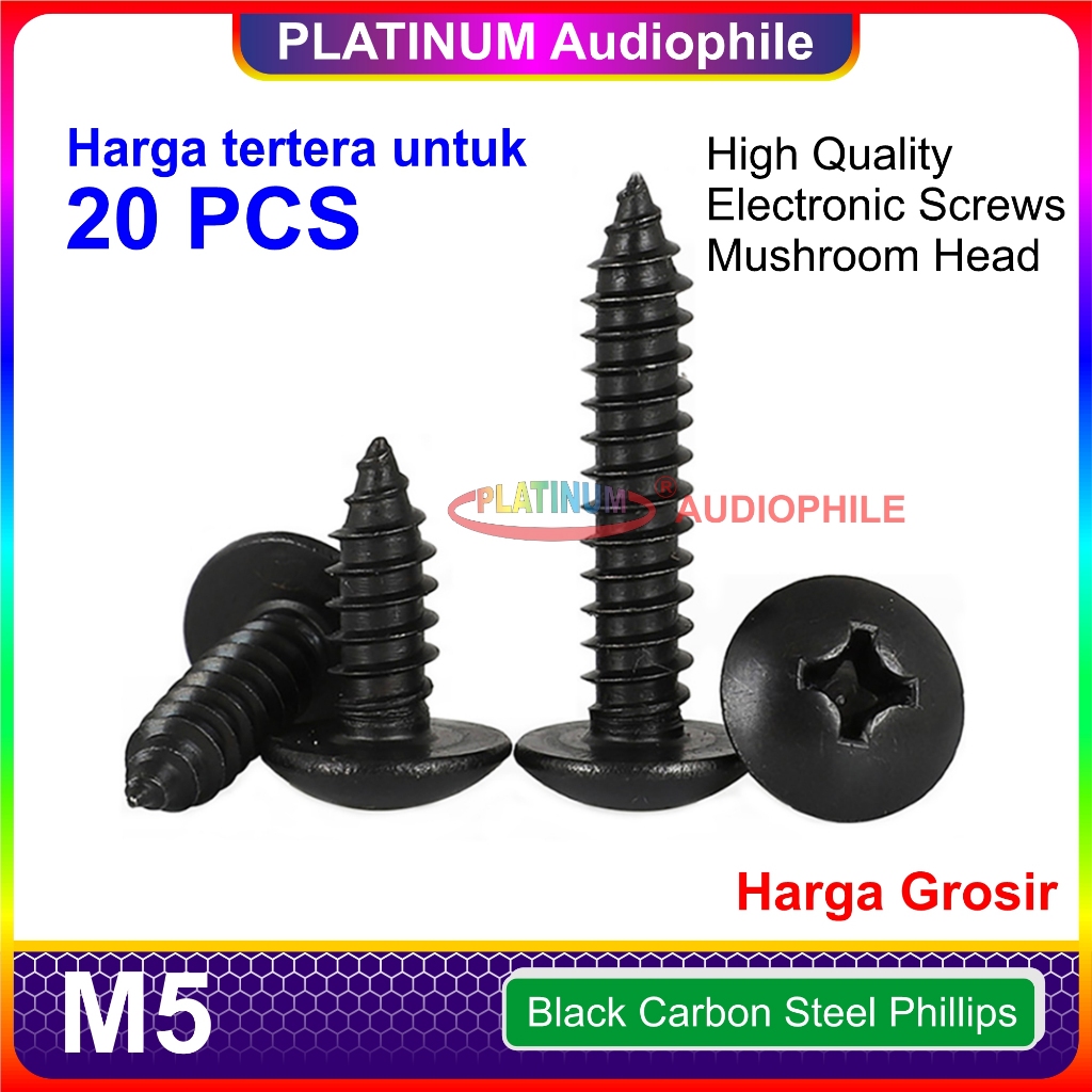 HITAM Black Screws M5 Electronic Speaker Bolts Screws Coarse Sharp ...