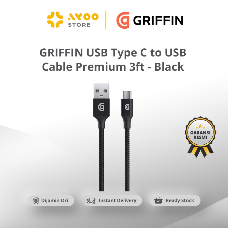 Griffin Usb Type C To Usb Cable, Premium, 3FT, Black (GC43309) | Shopee ...