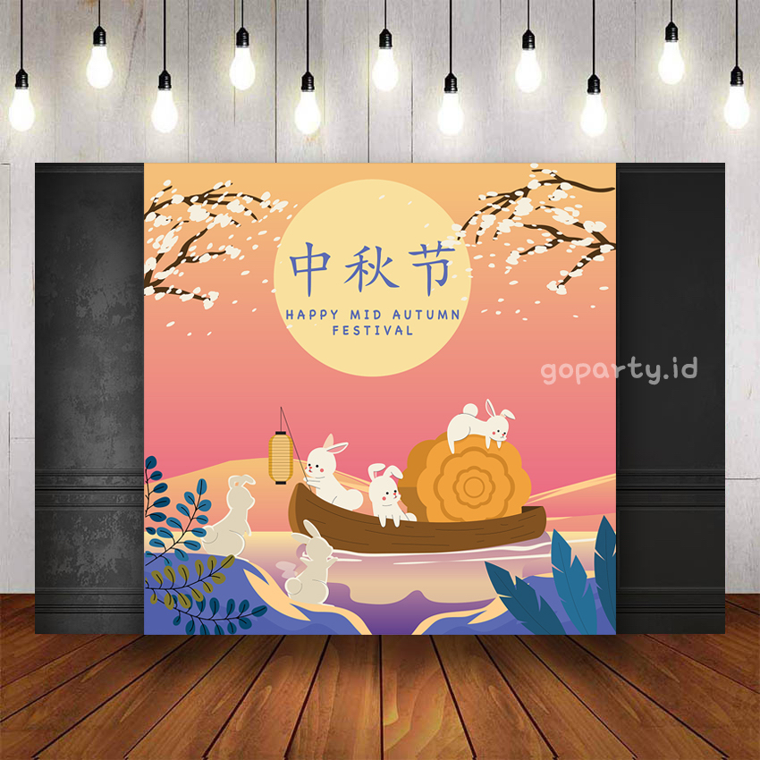 Mid AUTUMN FESTIVAL BACKDROP BANNER MOONCAKE MOONCAKE ORANGE TYPE ...