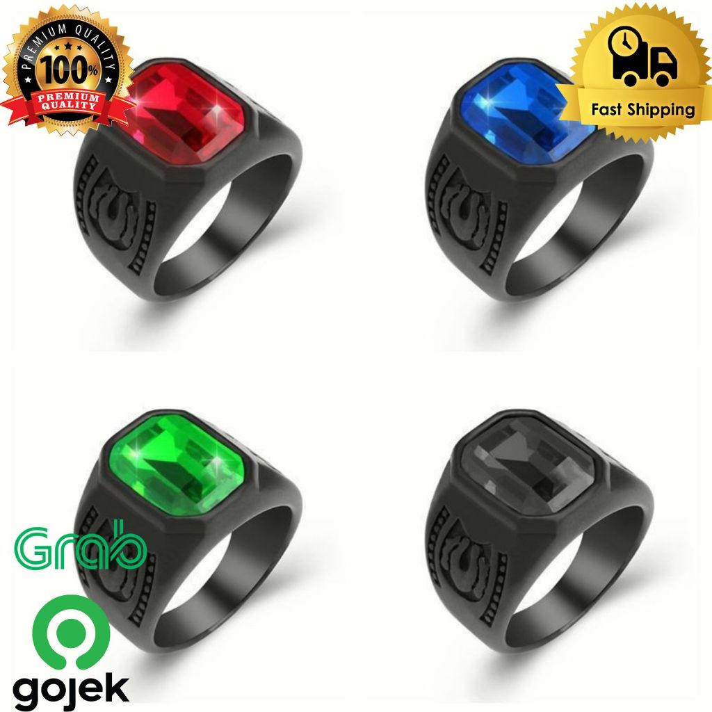 HIJAU MERAH HITAM Men's black stone ring red sapphire blue ruby ...