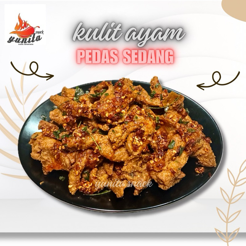 Spicy crispy chicken skin with orange leaves packaged in 100 gram ...