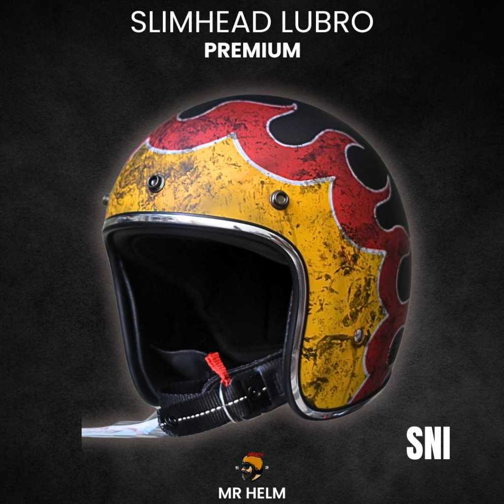 Retro Slimhead / Vespa / Harley Lubro TT&CO Helmet with Abstract Flame ...