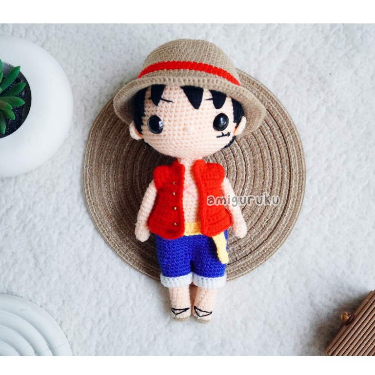 Cute Monkey D Luffy One Piece Knitted Doll Amigurumi Crochet Doll ...