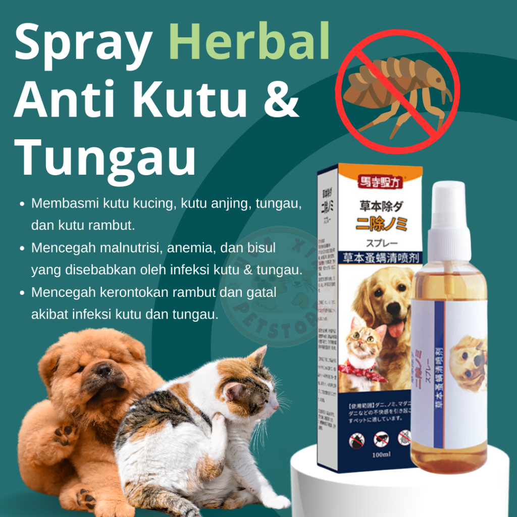 Dog, Cat Flea & Mite Spray - Herbal Spray Flea & Tick Remover 100ml ...