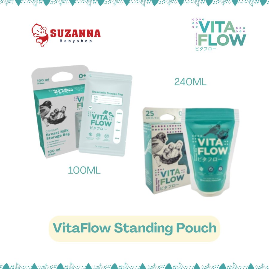 VitaFlow Standing Pouch 100ML & 240ML contains 25pcs I Breast Milk Bags ...