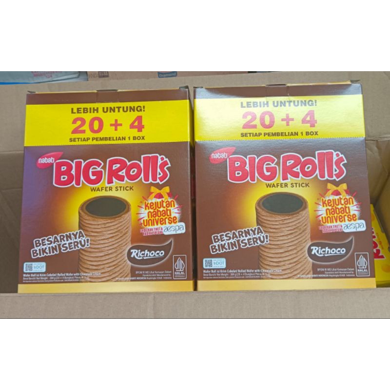 Nabati BIG ROLL'S CHOCOLATE CONTENTS 20+4 / SNACK NABATI BIG ROLLS / WAFER STICK RICHOCO ...