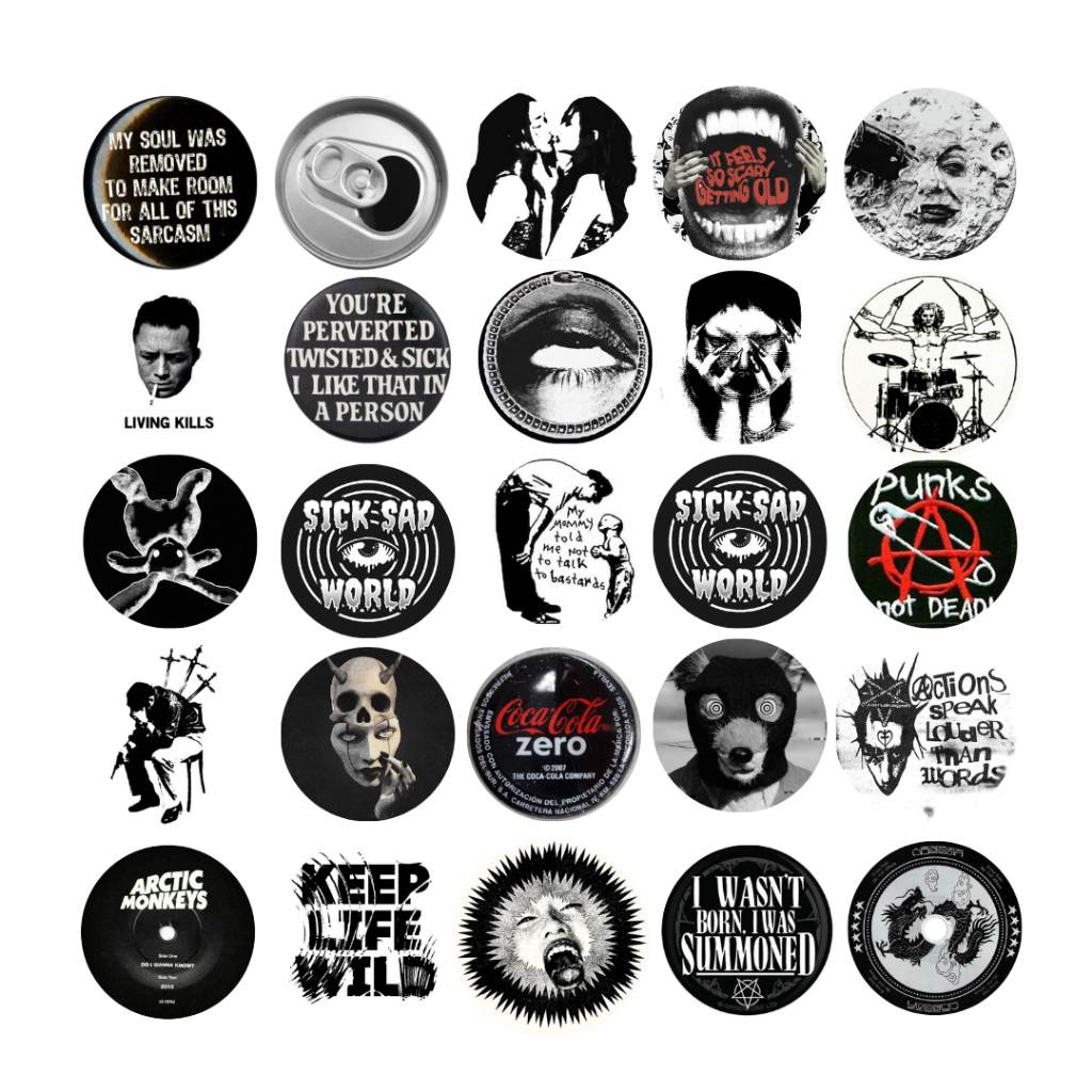 [4] Pin BUTTON 44mm shezslay - dark grunge rock distorted disturbing ...