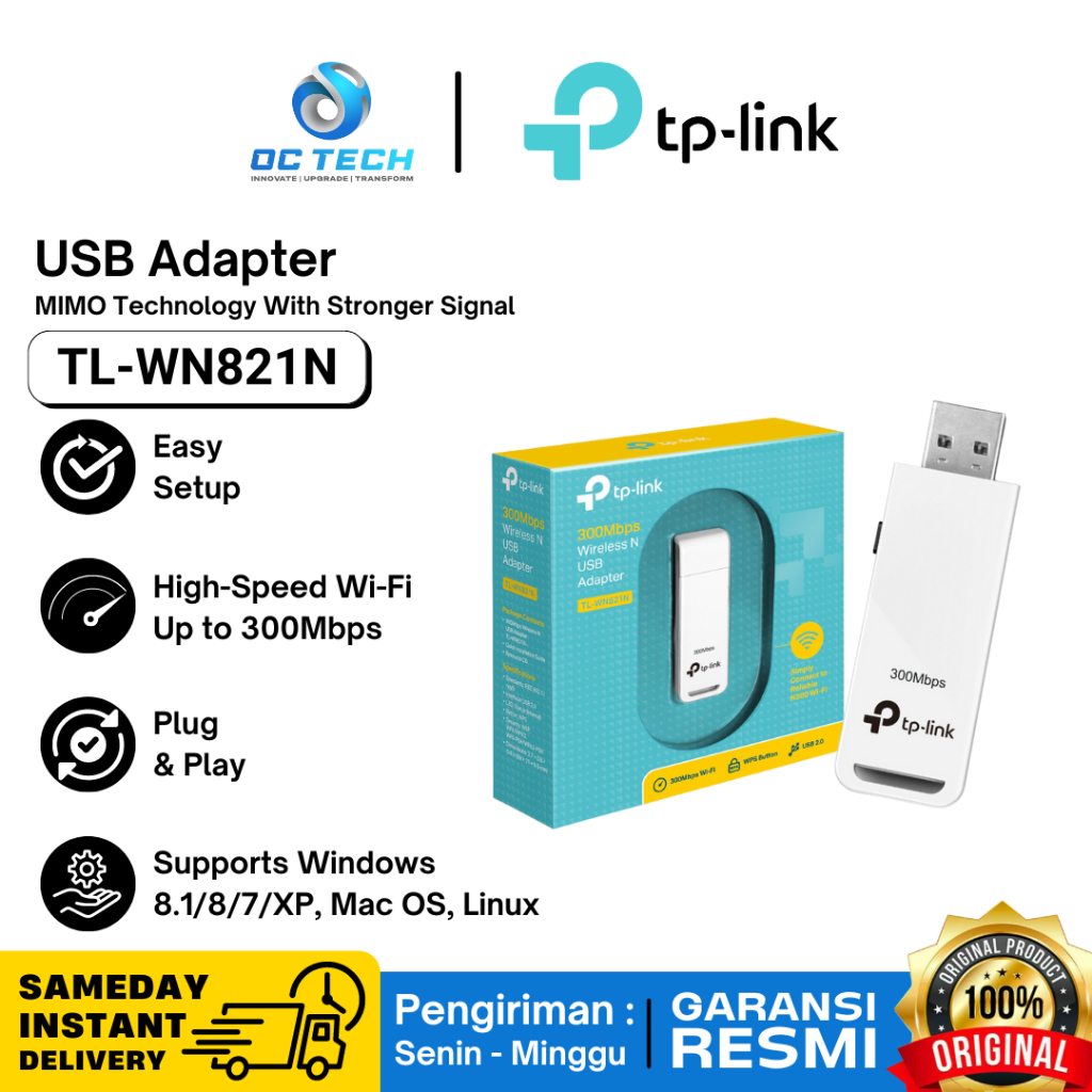 Wireless N USB Adapter TP-Link TL-WN821N 300Mbps USB Adapter TP Link Original Official Guarantee ...