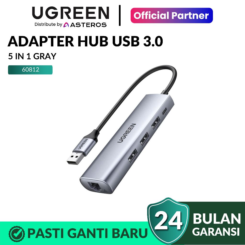Ugreen USB3.0 HUB Multifunction Adapter with RJ45 Gigabit Gray 60812 ...